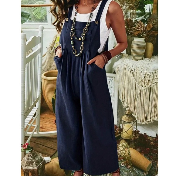 BellanBlue | Pants & Jumpsuits | Solid Wide Leg Pockets Pleated Jumper ...